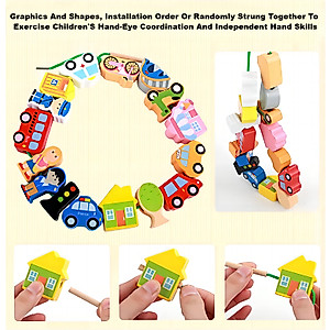 KanCai Wooden City Figures and Cars Lacing & Stringing Beads Toys Over 3 4 5 Year Old Kids Block Set Toy