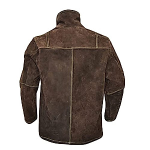 Leather Welding Work Jacket | Flame-Resistant Heavy Duty Split Cowhide Leather Jacket | Welder Coat for Men & Women (as1, alpha, s, regular, regular, Brown)