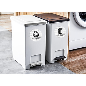 Farmhouse Recycling Stickers for Trash Can, 3.5" Trash and Recycle Stickers, Laminated Recycle Stickers for Trash Bins, Recycle Sticker for Kitchen Trash Cans Recycling Bin Combo, Rustic White Wood