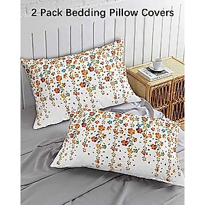 Edwiinsa Weeping Flowers Pillow Covers Standard Size Set of 2 20x26 Bed Pillow, Red Yellow Teal Spring Floral Botanical Art Plush Soft Comfort for Hair/Skin Cooling Pillowcases with Envelop Closure