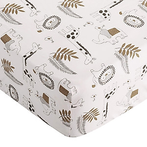 Levtex Baby - Tanzania Crib Set - Baby Nursery Set - Charcoal Cream Tan - Jungle - Giraffe Lion Elephant - 5 Piece Set Includes Quilt, Fitted Sheet, Diaper Stacker, Wall Decal & Bed Skirt/Dust Ruffle