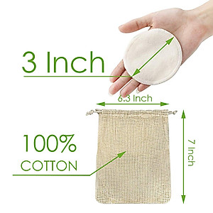 20PCS Reusable Makeup Remover Pads - Organic Bamboo Reusable Cotton Rounds with Laundry Bag, Washable Facial & Eye Makeup Cotton Pads