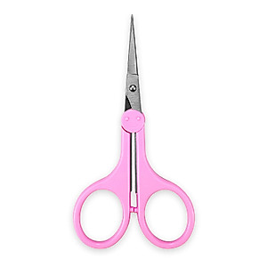 Humbee Eyebrow Scissors, Small Scissors for Facial, Nose, Eyebrow, Mustache, and Beard Hair Trimming & Grooming, Straight Edge, Pink Long Cap