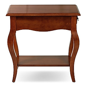 Leick Home 9018-BR One Drawer French Cabriole Leg Side Table with Shelf, Brown Cherry, 23.5 x 12.5 x 24