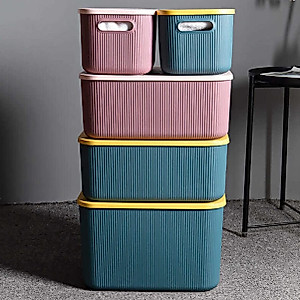 PRETYZOOM Plastic Storage Baskets With Lid, 1pc Plastic Storage Box, Stackable Baskets, Toy Clothes Storage Organizer with Handle for Shelf Cabinet (6.5*18.7*16.2cm)