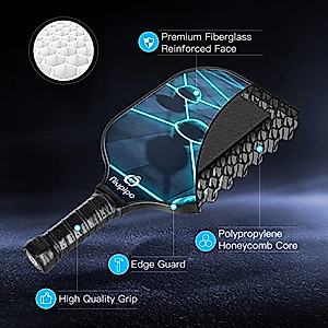 niupipo Pickleball Paddle, Composite Pickleball Racket Polypropylene Honeycomb Core Fiberglass Face Ultra Cushion 4.8In Grip 7.62oz with Pickleball Paddles Cover, USAPA Pickleball Paddle, Blue Paddle