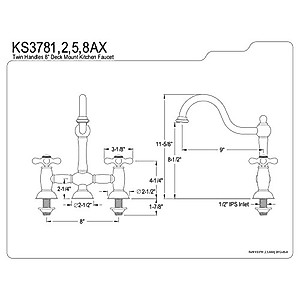 Kingston Brass KS3782AX Restoration Bridge Kitchen Faucet, 9", Polished Brass