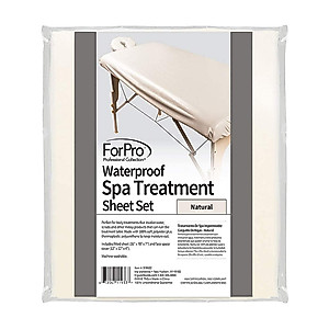 ForPro Professional Collection Waterproof Massage Table Cover, Protective Spa Treatment Sheet Set for Massage Tables, Machine Washable, includes Massage Fitted Sheet and Face Rest Cover, Natural