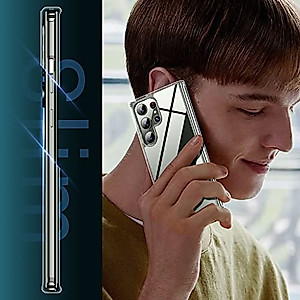 SPIDERCASE for Samsung Galaxy S23 Ultra Case, with 2 Pcs Camera Lens Protector & 2 Pcs Soft Screen Protector, [Anti-Yellowing] [Military Grade Shockproof] Slim Thin Galaxy S23 Ultra Case-Clear