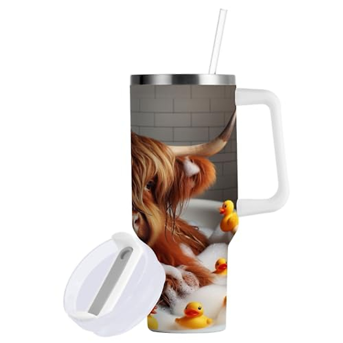 RPLIFE Highland Cow in Bathtub Stainless Steel Coffee Tumbler, Insulated Tumbler, Tumblers for Women