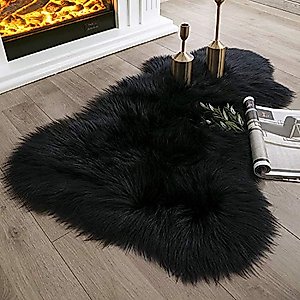 Ashler Faux Fur Rug, Fluffy Shaggy Area Rug Ultra Soft 2 x 3 Feet Sheepskin Fur Rug, Black Fuzzy Rug Machine Washable Shag Rug, Nursery Decor Throw Rugs for Bedroom, Kids Room, Living Room