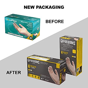 AMMEX GlovePlus Industrial Clear Vinyl Gloves, Box of 100, 3 mil, Size Medium, Latex Free, Powdered, Food Safe, Disposable, Non-Sterile, IV44100-BX