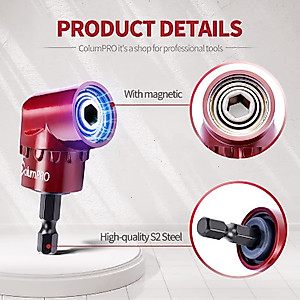 ColumPRO 1/4 Inch 105 Degree Right Angle Driver Adapter Hex Shank Power Screwdriver,Quick Change Drive and Magnetic Bit Socket Right Angle Drill Attachment Adapter