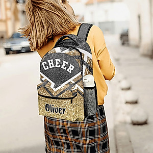 XOZOTY Gold Black Cheer Cheerleader Backpack Personalized Name Bag Bookbags Daypack for Kids Adult