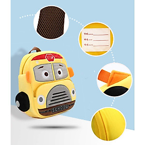 NICE CHOICE Toddler Backpack for Boys Girls, 10" Car Preschool Bag Plush Cartoon Bookbag for Little Boys Girls Kids (School Bus)