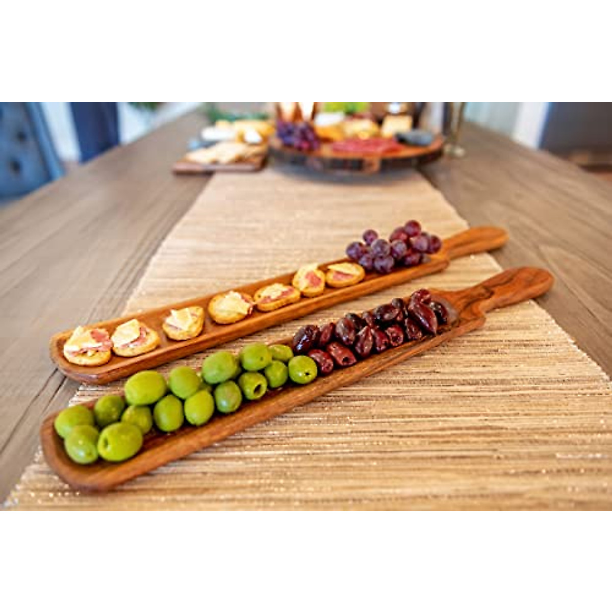 Karma Gifts, Acacia Wood Skinny Appetizer Trays Natural, Set of 2, Wood Charcuterie Platter for Wine, Cheese, Meat