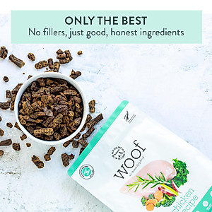 The New Zealand Natural Pet Food Co. WOOF Air Dried Dog Bites - Chicken Recipe Dog Food High Protein Toppers for Dry Dog Food, Healthy Dog Food,26.5oz