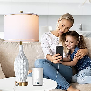 Vpazg White Table Lamp Set of 2, 3-Way Dimmable Touch Control Gold Bedside Lamps with USB Ports, 27inch Modern Ceramic Nightstand Lamp for Bedroom Living Room, Linen Shade (LED Bulb Included)