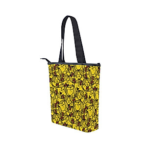 ALAZA Mr Men Little Miss Canvas Tote Bag for Women with Zipper Travel Work Cartoon Shopping Grocery Top Handle Purses Large Totes Reusable Handbags Cotton Shoulder Bags