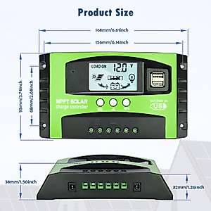 30A MPPT Solar Charge Controller, 12V/ 24V Solar Panel Regulator with Adjustable LCD Display Dual USB Port Timer Setting PWM Auto Parameter