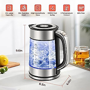 Pukomc Electric Kettle Temperature Control with 5 Presets, 1500W Keep Warm Electric Tea Kettle & 1.7L Hot Water Boiler, Auto-Off & Boil-Dry Protection, BPA Free, Black