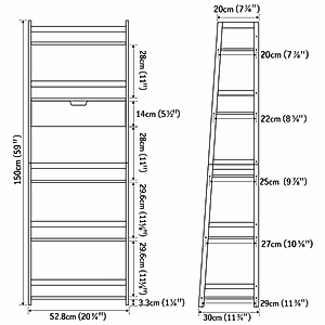 WTZ Upgraded Bookshelf with Drawers, Storage Book Shelves, 5 Tier Tall Bookcase, Modern Open Ladder Shelf for Bedroom, Living Room, Bathroom, Kids Room, Office, MC-519 (Black)