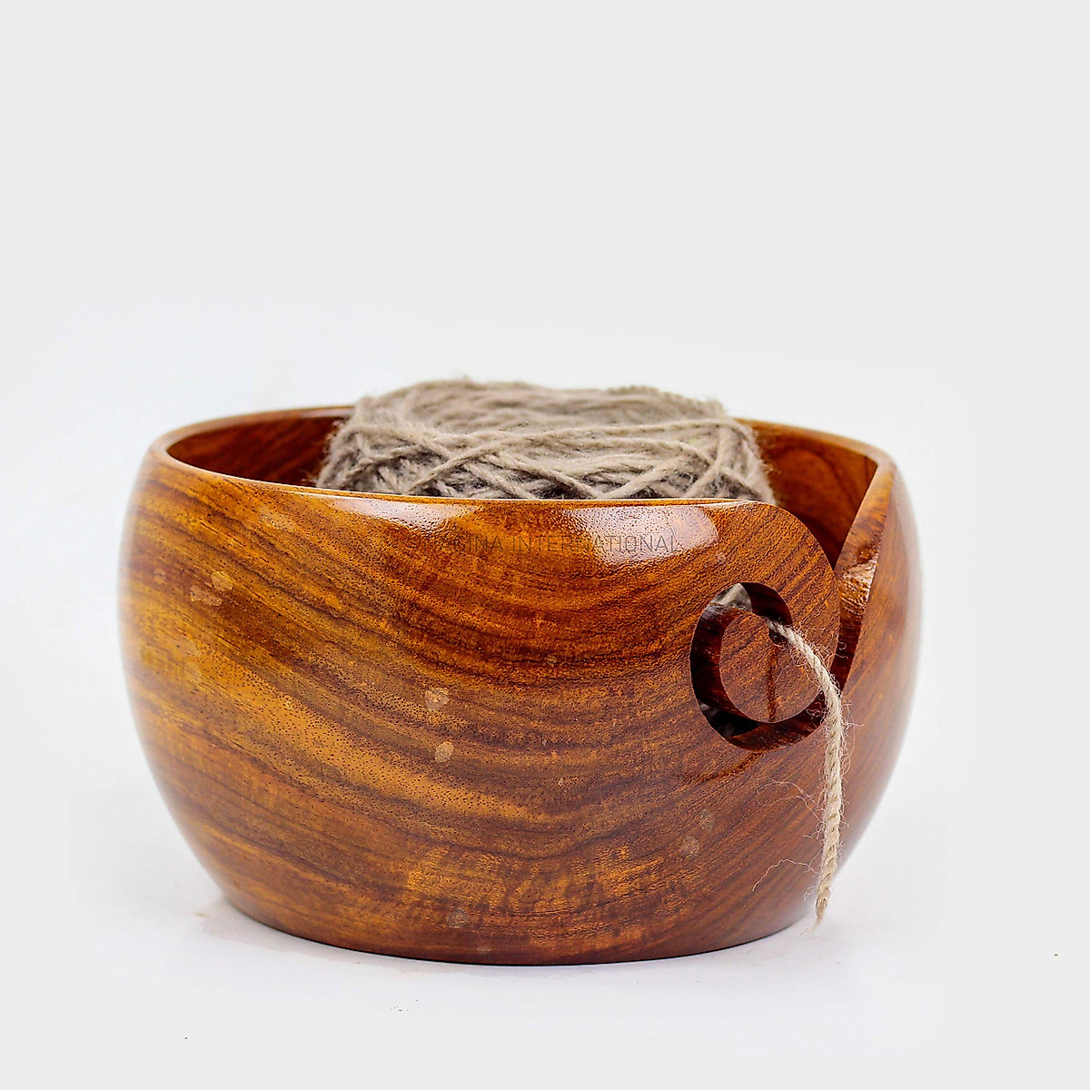 Nagina International Premium Rosewood Crafted Wooden Portable Yarn Bowl | Knitting Bowls | Crochet Holder (7 x 7 x 4 Inches)