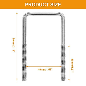 BokWin 4PCS M6x40x80mm Stainless Steel Square U-Bolt Tie Down U Bolt with Frame Plate and Nuts