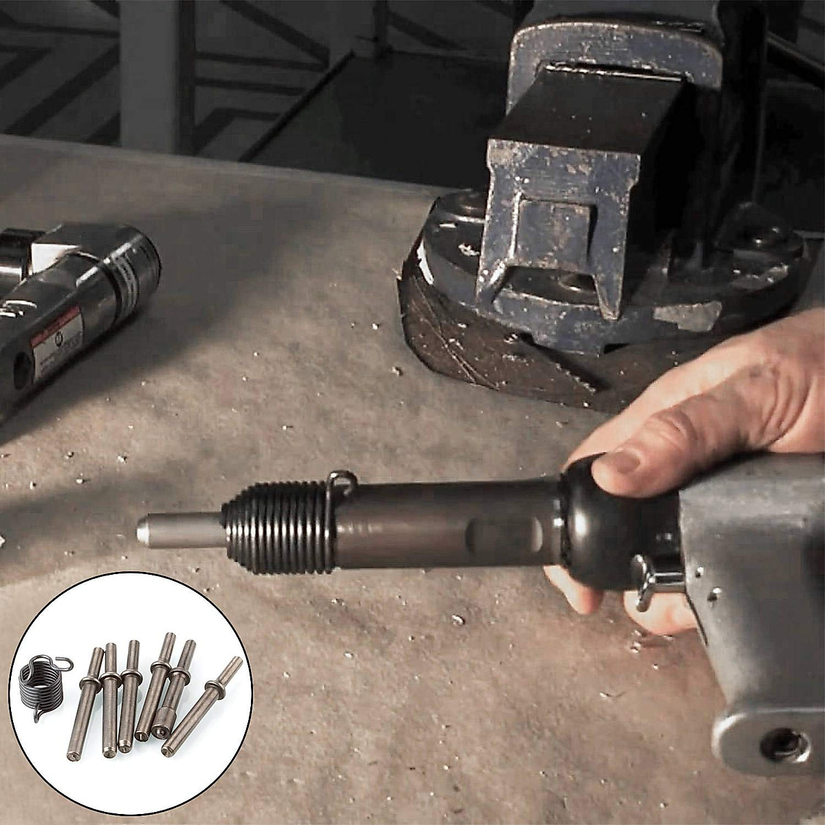 Heavy Duty 7 Pcs Air Hammer Rivet Bits, Abuff Pneumatic Air Rivet Hammer Set for Shank 0.401 Chisel/Air Hammer Rivet Sets Kit with Spring