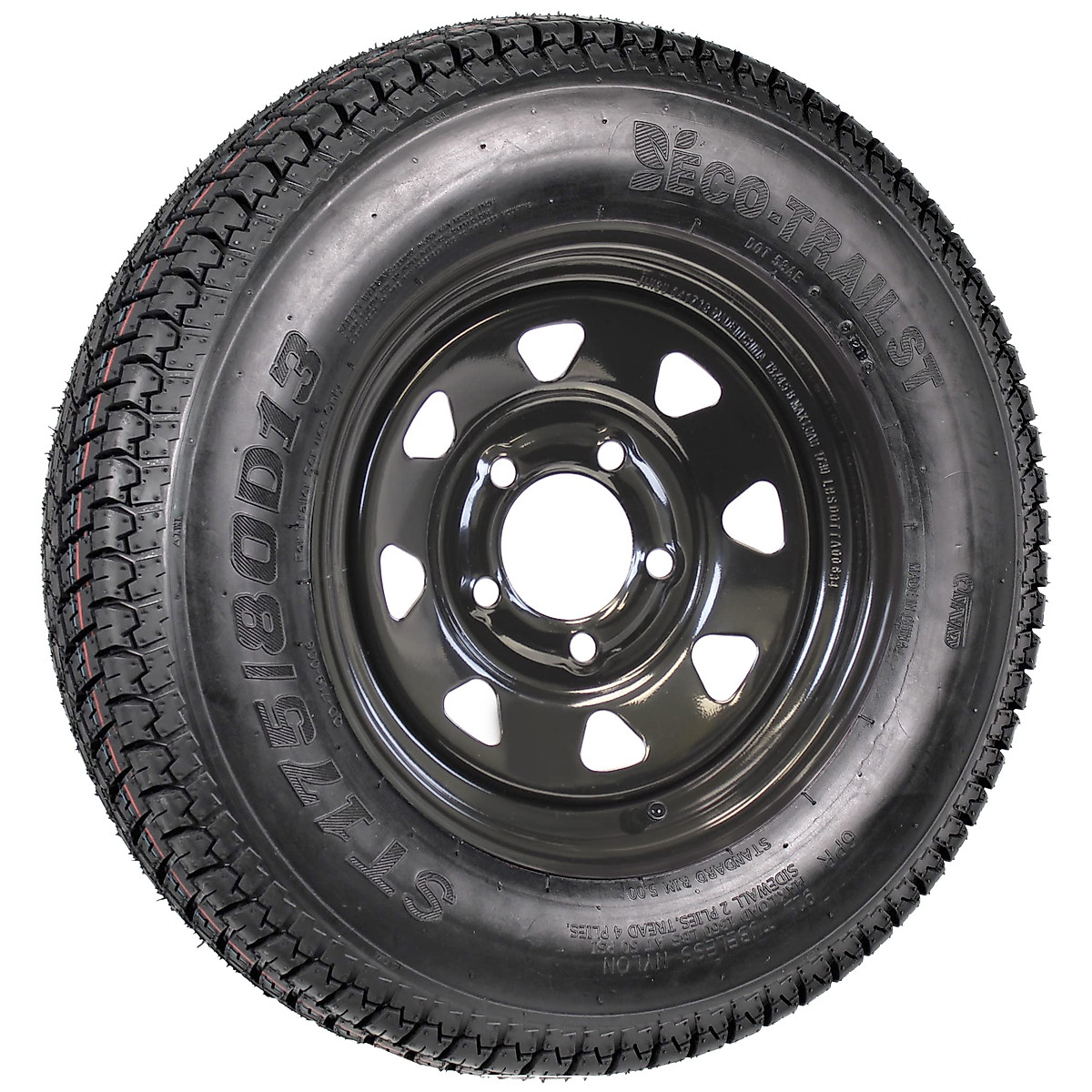 eCustomrim 2-Pack Trailer Tire On Rim Bias Ply ST175/80D13 175/80 Load Range C 5-4.5 Black Spoke Wheel - 2 Year Warranty w/Free Roadside