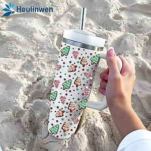 Christmas Tree 40oz Tumbler With Handle and Straw, Santa Stainless Steel Tumbler, Double Walled Noel Cup Gifts For Women Men