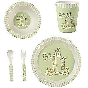 Precious Moments Love You As High As The Sky Giraffe Toddler Mealtime Feeding Set, Dinnerware, Green