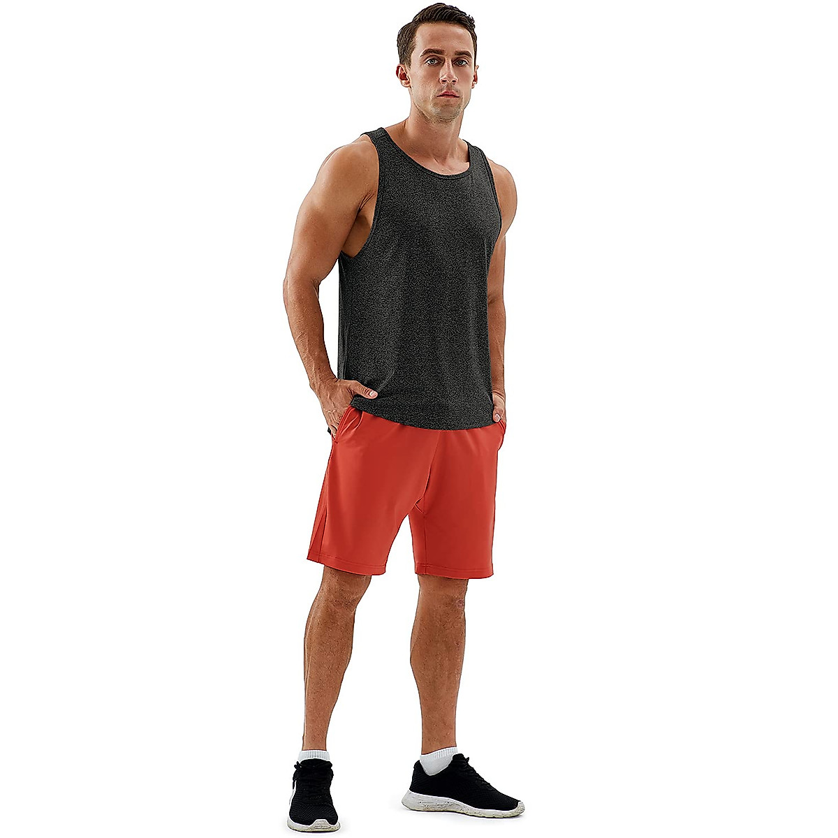 icyzone Workout Tank Tops for Men - Running Muscle Tank Exercise Gym Tops Athletic Shirts (Black Heather, Medium)