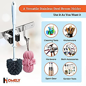 Homely Center Mop and Broom Holder Wall Mount – Heavy-Duty Broom Closet Organizer for Garage, Kitchen, Laundry Organization – Broom and Mop Holder – Tool Hanger with 3 broom racks and 4 broom hooks