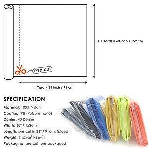 emma kites Black Ripstop Nylon Fabric 40 Denier, Pre-Cut Piece 1-Yard: 60"x36", Ultra-Light Airtight PU Coating Water Repellent