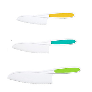RICHERI 3PCS Children's kitchen knife, plastic serrated edge Children's Knife, fruit and vegetables, Safe Children's Toddler Chef Knife, suitable for children to use for cooking