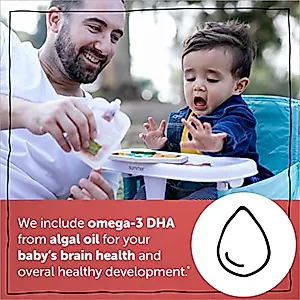 SmartyPants Baby Multi&DHA Supplement:Liquid Multivitamin with Vitamin D3, C,Vitamin B6,Biotin,Choline & Lutein, for Infants 6-24 Months,Gluten Free,Natural Fruit Flavor,30 Servings(Package May Vary)