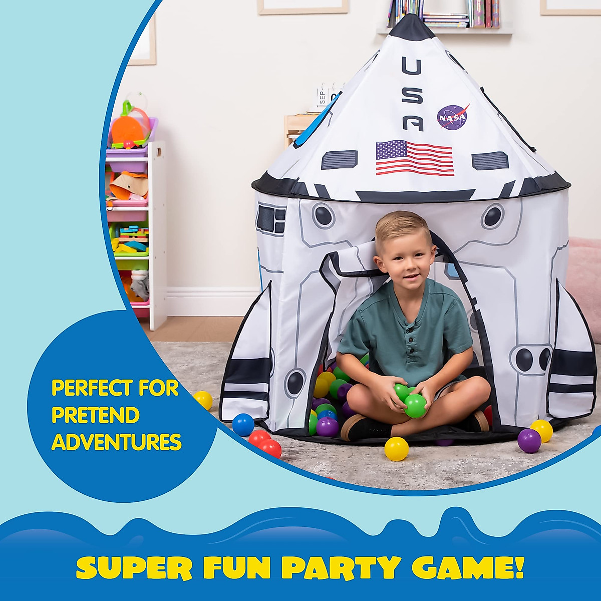 JOYIN Rocket Ship Play Tent Pop up Play Tent Kids Indoor Outdoor Spaceship Playhouse Tent Set