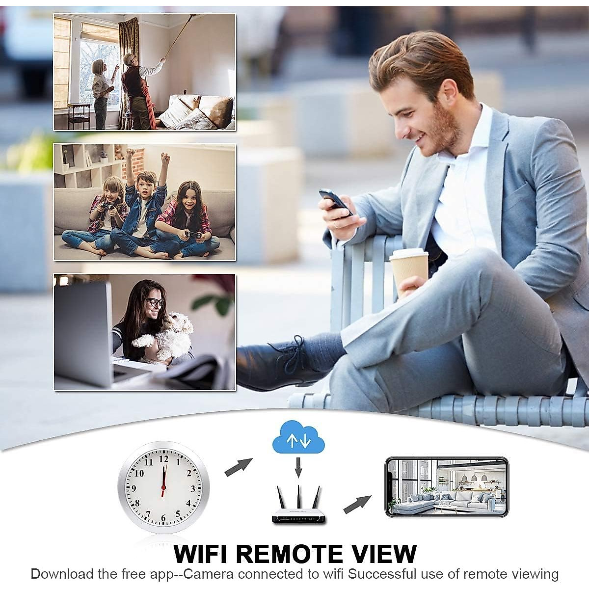 JLRKENG Hidden Spy Camera Wall Clock 1080P HD WiFi Clock Cameras Wireless Home Security Nanny Cam with Motion Detection Alarm Mini Video Recorder for Home and Office Surveillance, No Audio