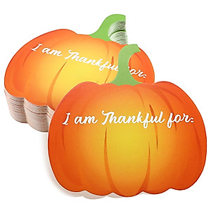 Qilery 100 Pcs Thanksgiving Thankful for Fill in Gratitude Cards Thankful for Table Place Cards Pumpkin Fall Paper Cutouts for Thanksgiving Harvest Orange Party Catering Events Dinning Party Favors
