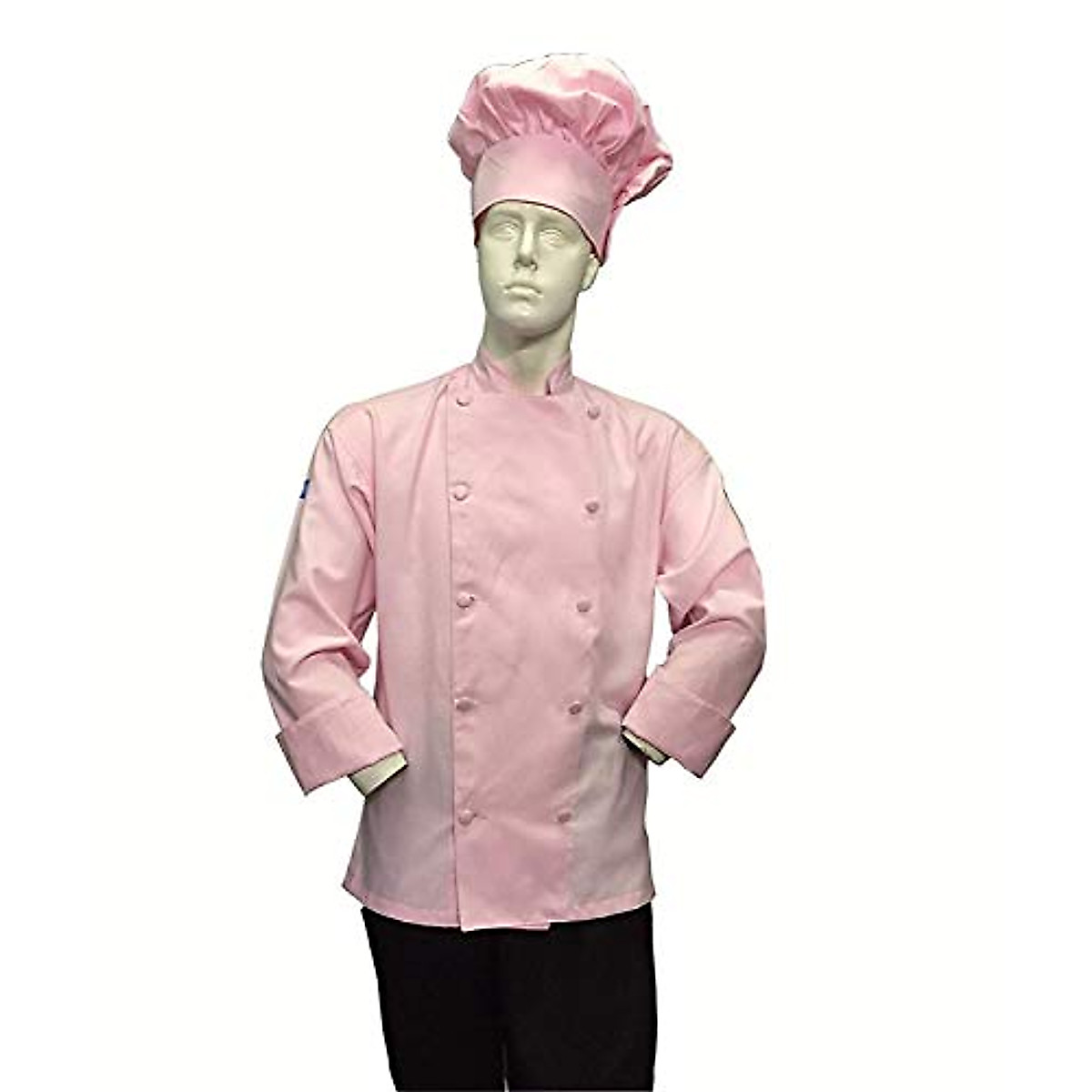 CHEFSKIN Pink Chef Jacket Coat Cool Soft Twill Fabric Beautiful + Hat (XL-54 in.chest)