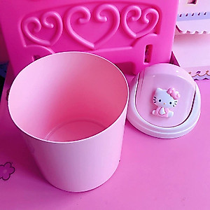Lovely Girls Pink Kitty Mini-Trash Can ABS Plastic Mini-Garbage Can Waste Bin