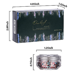 Oneleaf Holographic Chunky Glitter 16 Colors Total 120g Face Body Eye Hair Nail Festival Chunky Mermaid Dreams Holographic Sequins Glitter for Christmas, Mixed Different Size