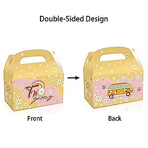 NA 12PCS Two Groovy Party Boxes Retro Hippie Boho Favors Boxes Goody Treat Daisy Rainbow Theme Girls Birthday Decorations Party Supplies for Candy Chocolate Cookies