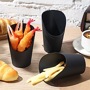 Sieral 100 Pcs French Fry Holder Disposable Halloween Party French Fries Cups 14oz/ 16oz Food Charcuterie Cones Black French Fry Container Paper Waffle Snack Popcorn Box for Wedding Birthday(14 oz)