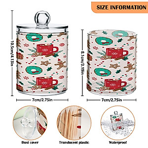 Christmas Gingerbread Winter Drink Qtip Dispenser Apothecary Jars Bathroom Qtip Holder Storage Canister Plastic Jar 10 Oz for Cotton Ball Swab Round Pads Floss 4pcs
