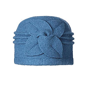 DANTIYA Women's 100% Wool Flower Warm Cloche Bucket Hat Slouch Wrinkled Beanie Cap Crushable Sky Blue