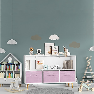 Zacis Kids Bookshelf, Kids Book Rack with Collapsible Fabric Drawers, Toy Storage Organizer Cabinet Bookcase for Kids Room, Nursery, Playroom, Bedroom