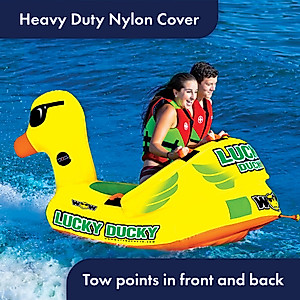 WOW Sports – Lucky Ducky Towable Deck Tube for Boating – 1-2 Person 340 lbs Capacity – Inflatable Boat Tube for Water Sports – Youth & Adults
