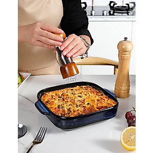 Ceramic Baking Dish - 8x8 Deep Square Baking Pan, Lasagna Pan with Double Handles, Non-Stick Casserole Pan for Oven, Brownie, Lasagna, Roasting - Home Gift (Reactive Glaze Blue)